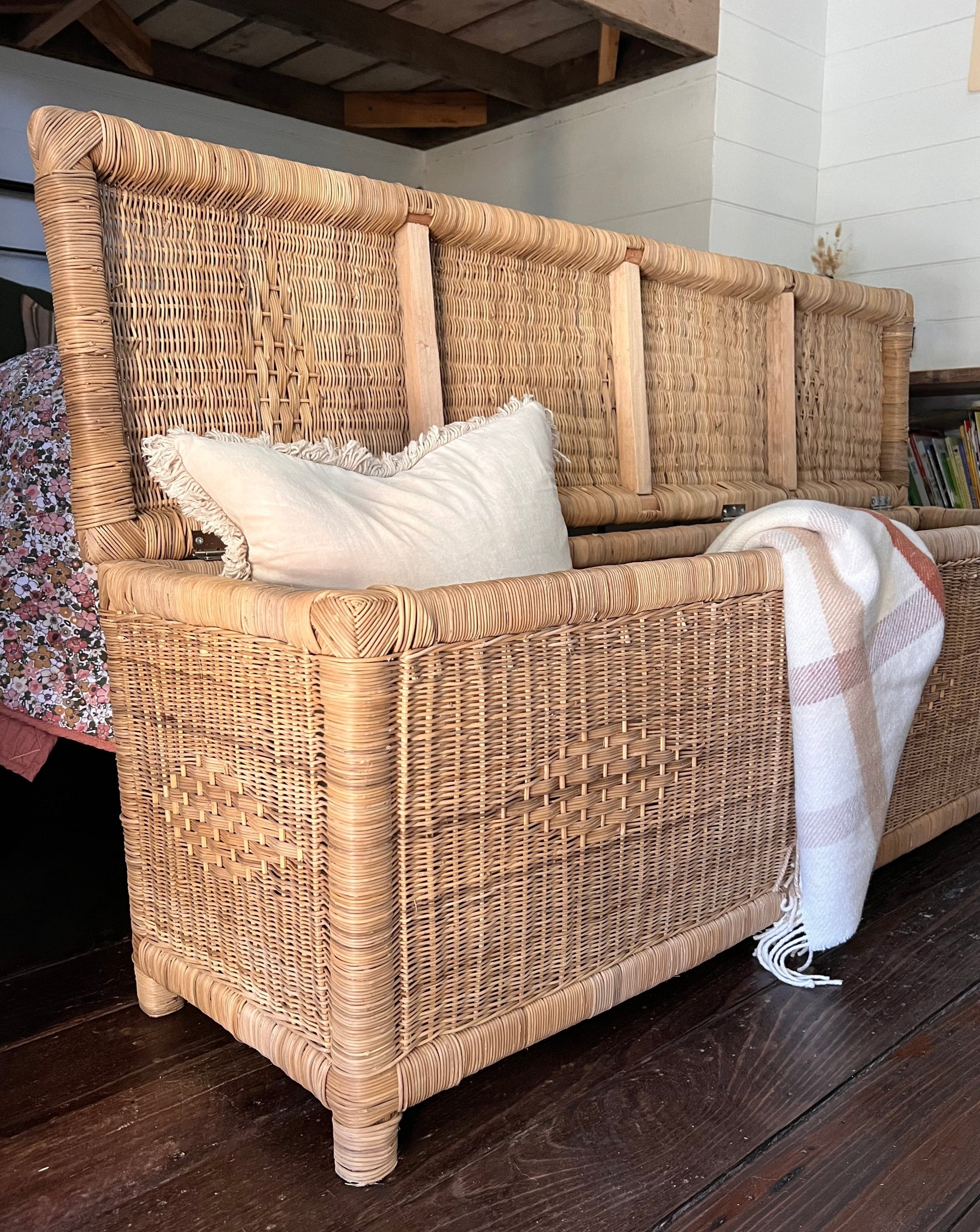 Classic Woven Cane Blanket Storage Box | Coastal Drift Artisan Homewares